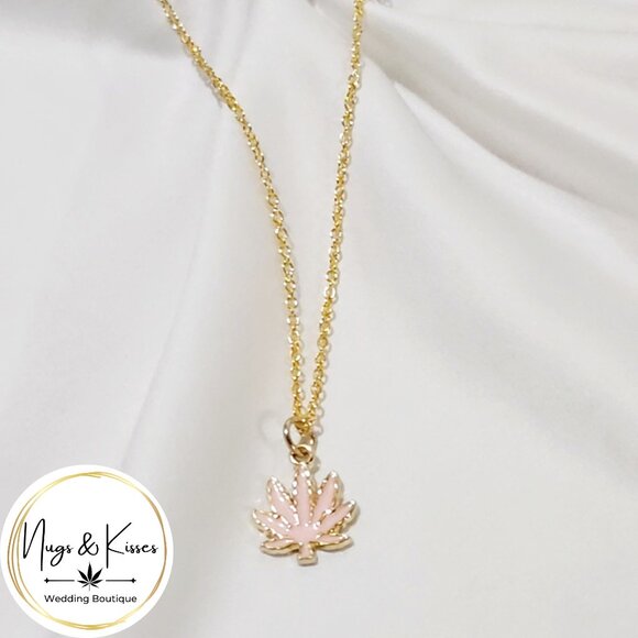 Nugs & Kisses | Jewelry | Dainty Blush Pink Gold Leaf Necklace By Nugs ...